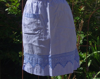 Vintage Half Apron: 1950s Chicken Scratch / Amish Embroidery, Red ...