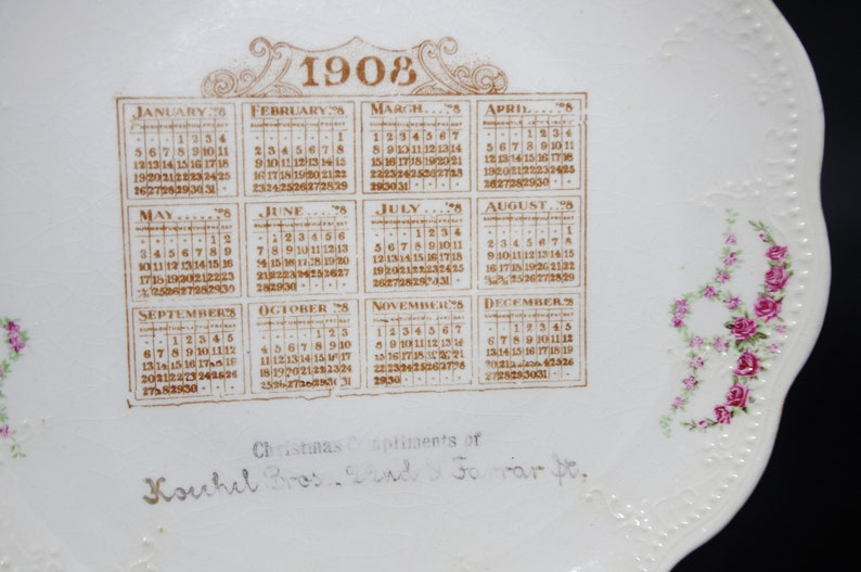 Vintage / Antique Calendar Plate: Pink Roses 1908 Calendar | Etsy