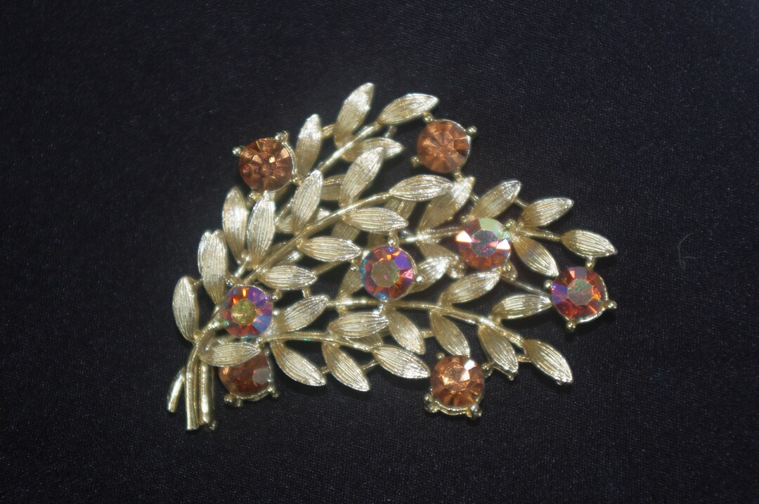 Vintage "lisner" Brooch / Pin: Gold Leaves & Gold / Topaz Aurora ...