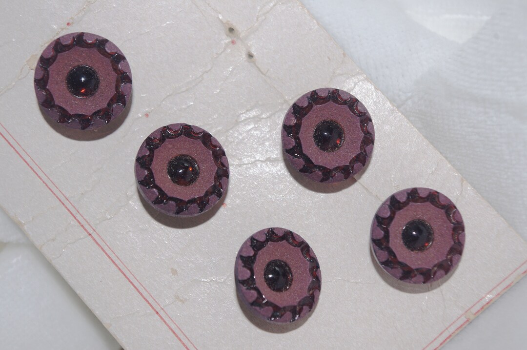 5 Vintage Glass Buttons on Card / Button Lot: "sears, Roebuck and Co." Frosted Cut Plastic W ...