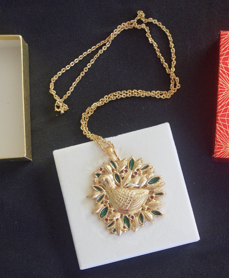 Vintage Sarah Coventry Necklace: MIB Gold Partridge W/ Stained Glass ...