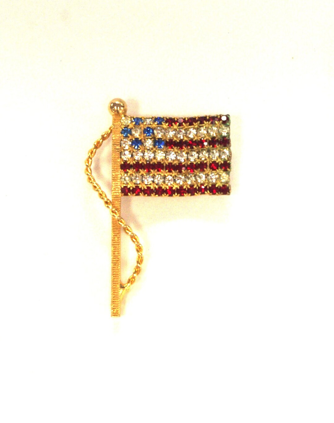 Vintage Brooch / Pin: Red, White, & Blue Rhinestone Flag / Patriotic ...