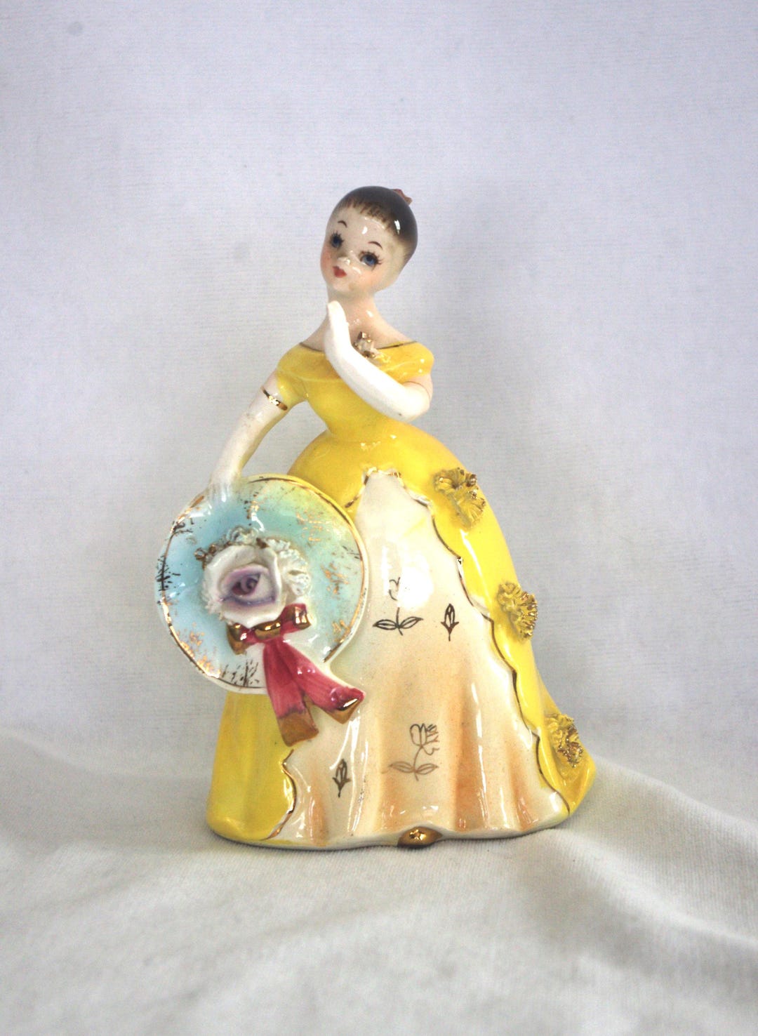 Vintage Figurine: "japan" Southern Lady in Gilded Yellow Dress W ...