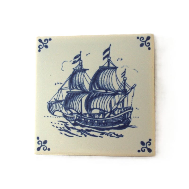 Delft Blue Ship Tile - Etsy