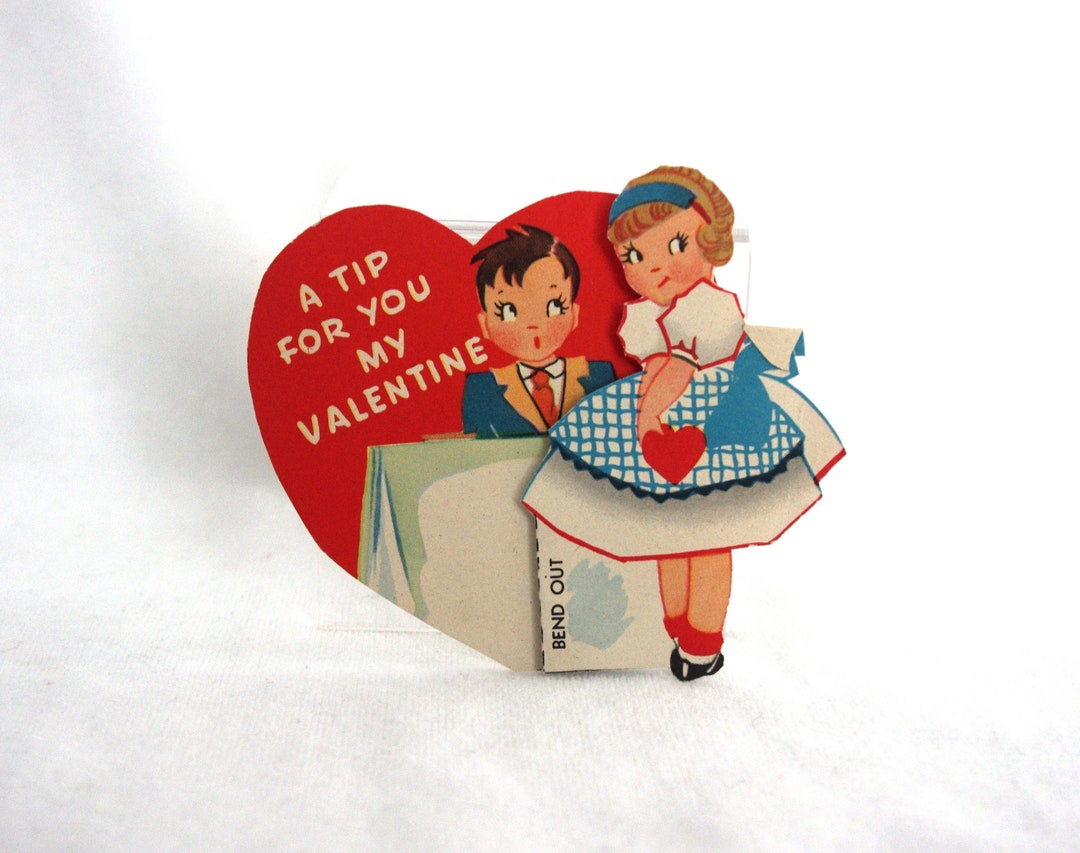 Vintage Valentine: Waitress With Heart & Man at Table, Fold-out Card ...