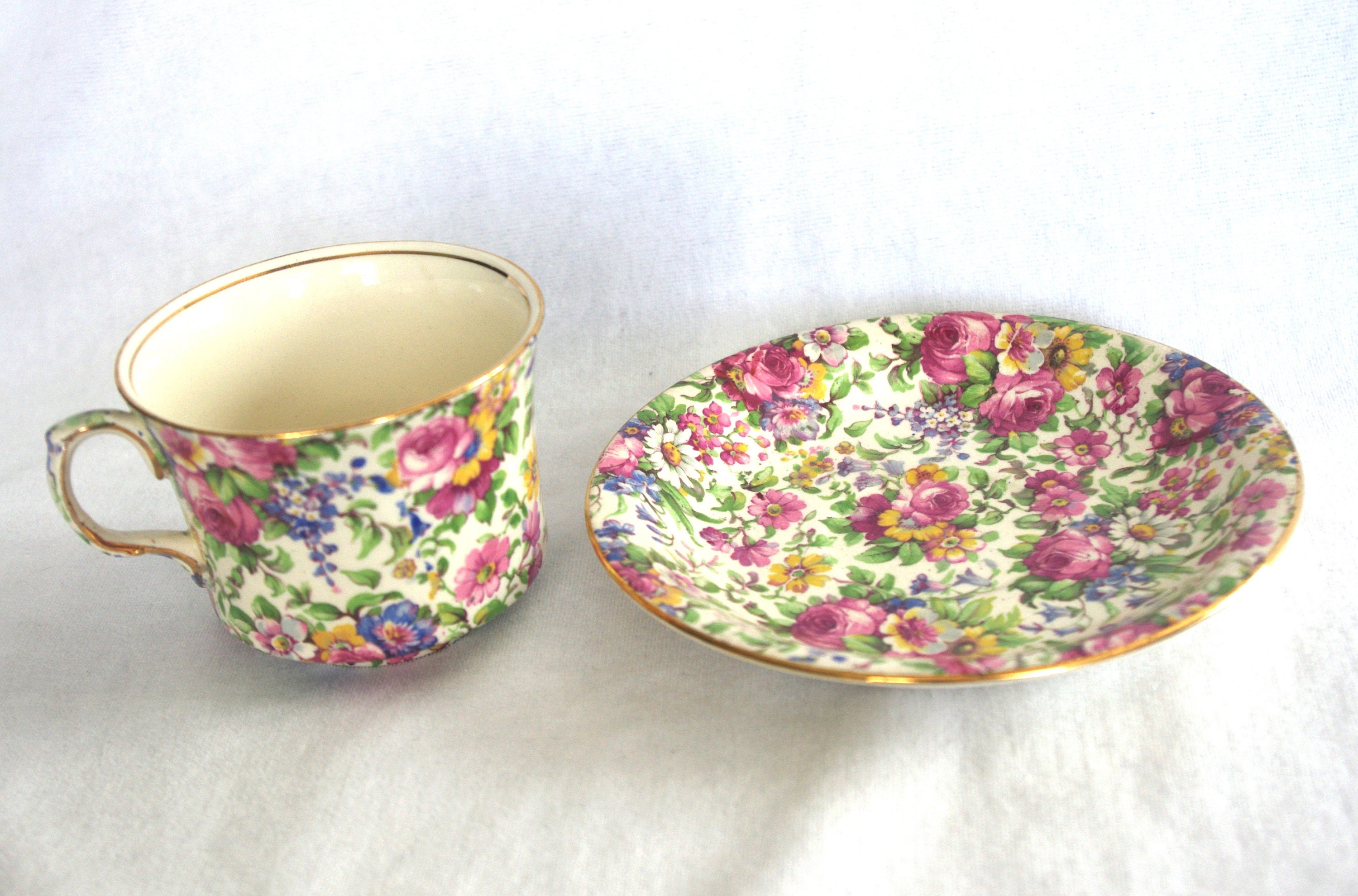 Vintage Cup & Saucer: Royal Winton Grimwades "summertime" King Shape ...