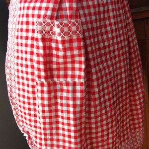 Vintage Half Apron: 1950s Chicken Scratch / Amish Embroidery, Red ...