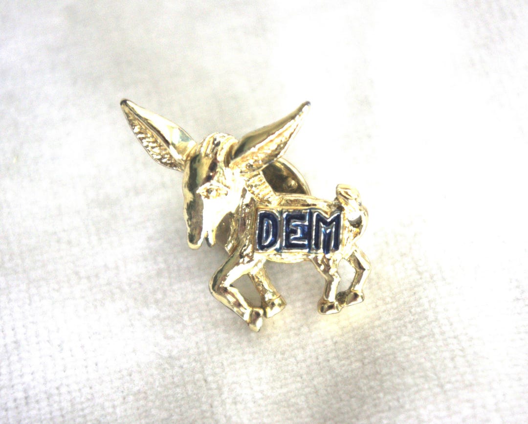 Vintage Tack / Scatter Pin: Small Gold Donkey "dem" in Blue on Body ...