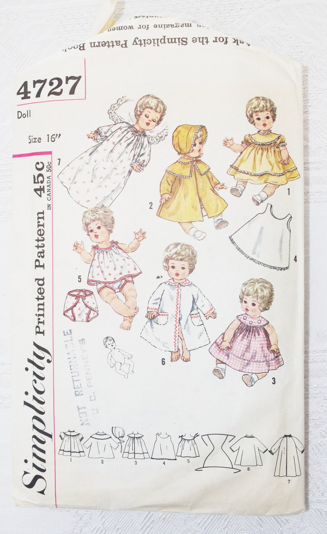 Vintage Doll Clothes Pattern: Simplicity #4727 Betsy Wetsy Carrie Cries ...