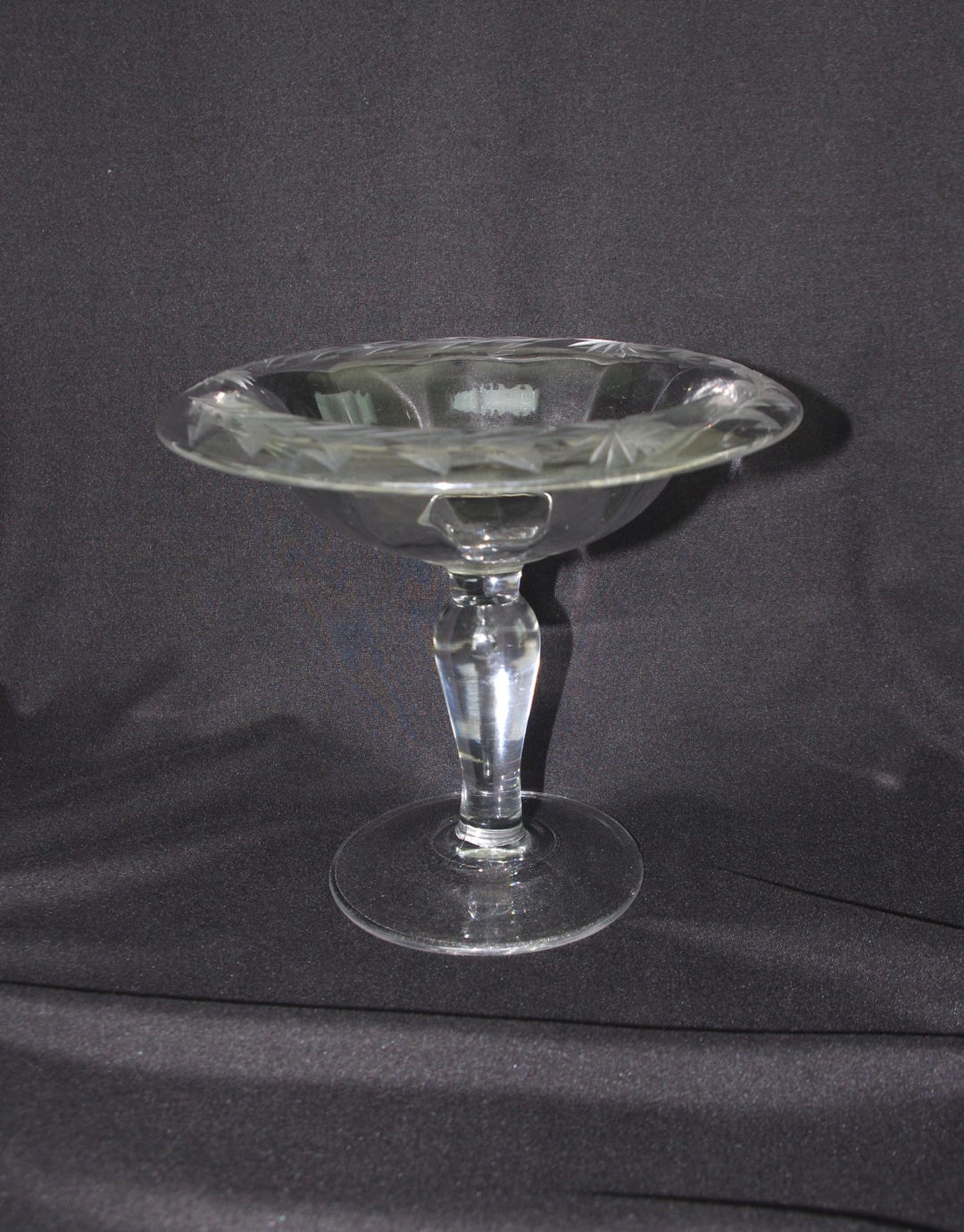 Vintage Tall Footed Compote / Pedestal Bowl: Etched Flowers & Leaves on ...