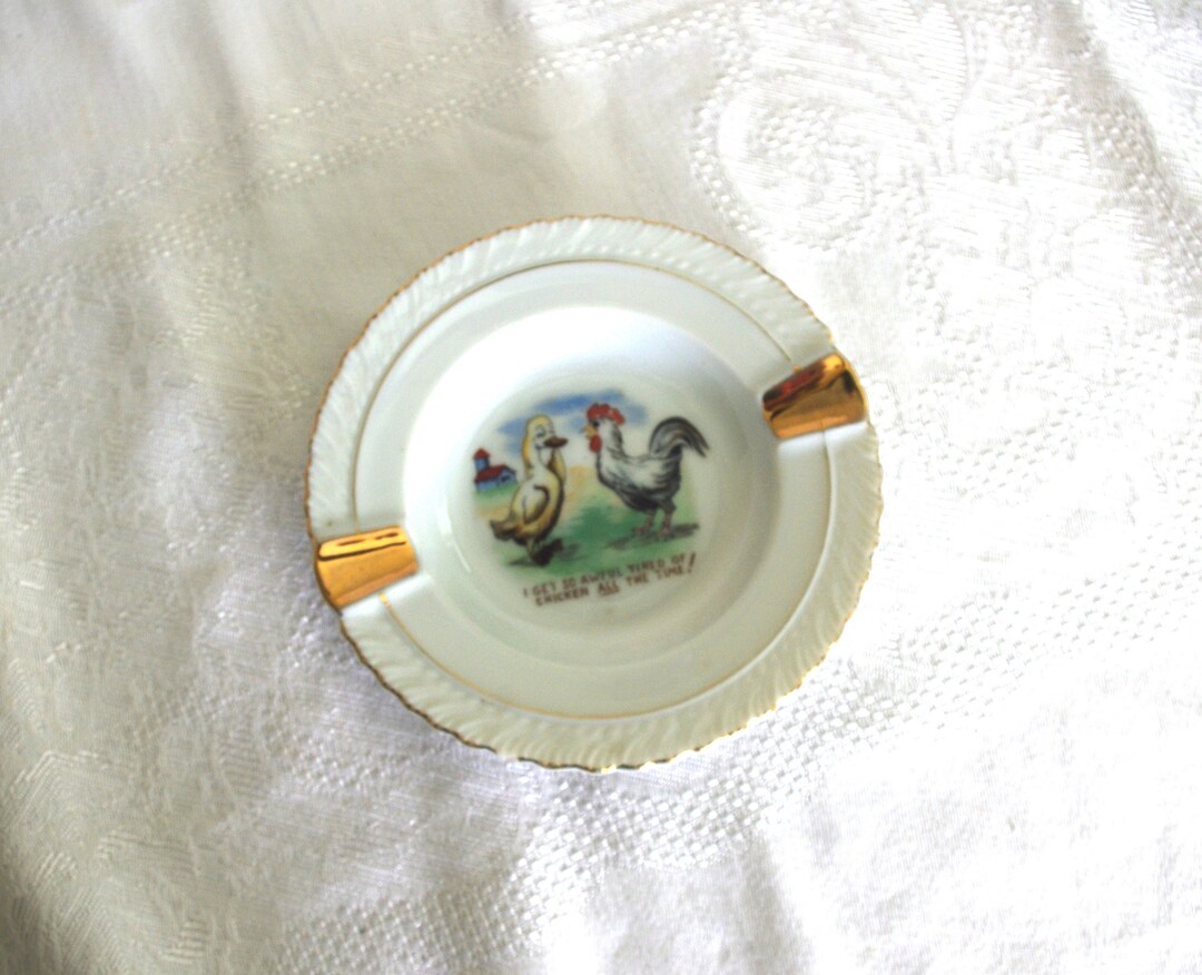 Vintage Comic Ash Tray / Ashtray: White Ceramic W/ Gilding, Slightly ...