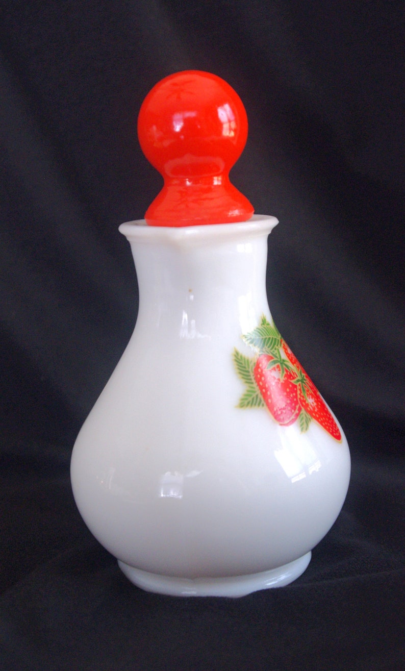 Vintage Cruet / Caster / Pitcher: Avon Milk Glass "strawberries and ...