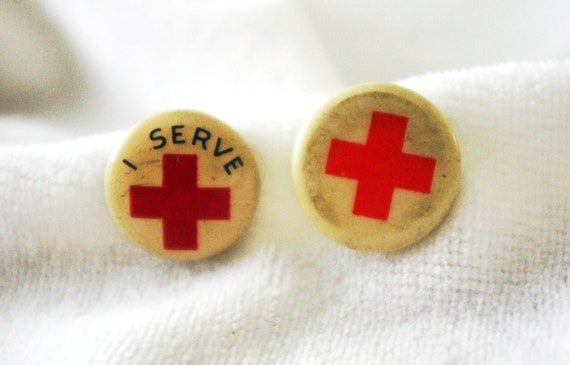 2 Vintage Lapel / Service Pins: Small WW2 Red Cross - Gem