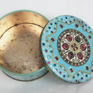 Vintage Candy / Biscuit / Powder Tin Canister: Light Blue W/ "jewels ...