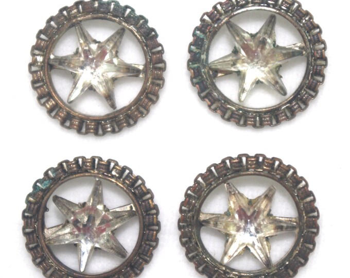 Vintage Buttons / Button Set: 4 Round Metal W/ Linked Edging & Six ...