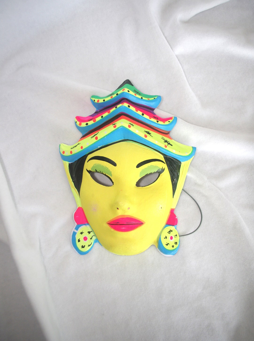 Vintage Halloween Mask: 1960s Fluorescent Asian Princess - Etsy