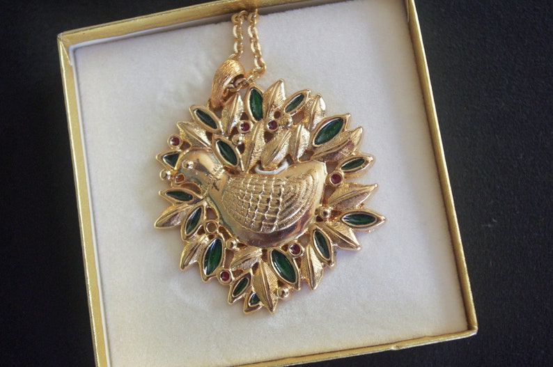 Vintage Sarah Coventry Necklace: MIB Gold Partridge W/ Stained Glass ...