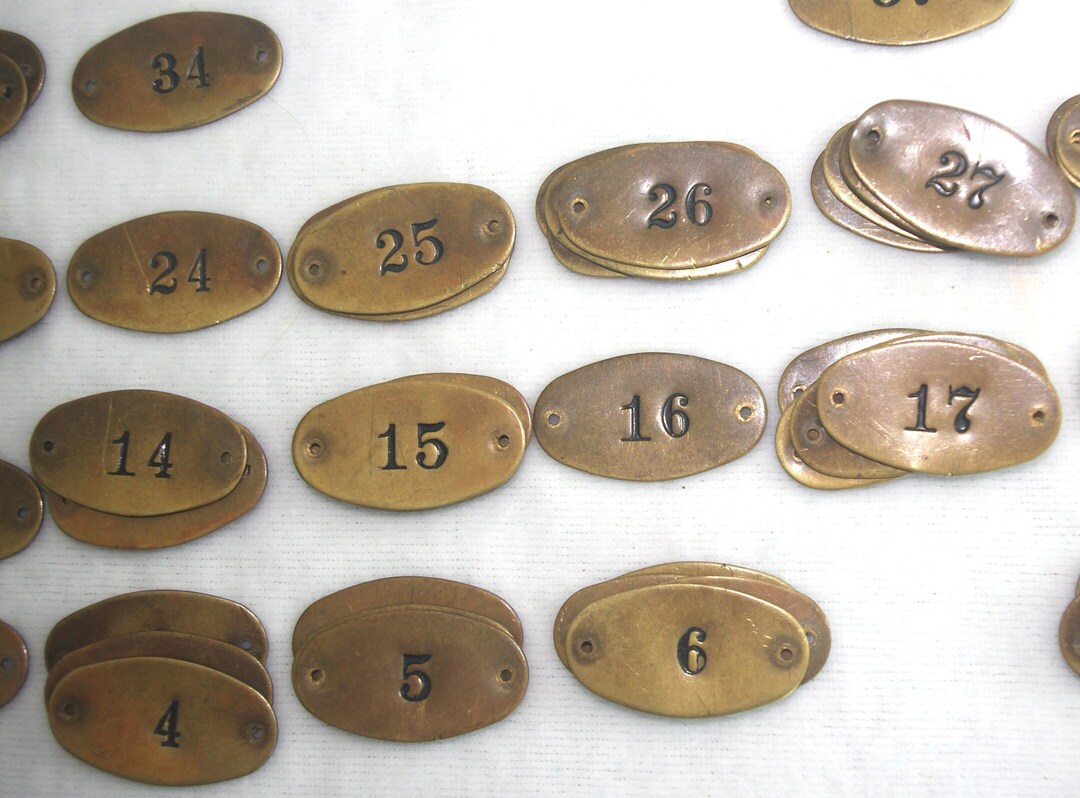 Vintage Brass Oval Number Tags, Two Holes, NUMBERS AVAILABLE in ...