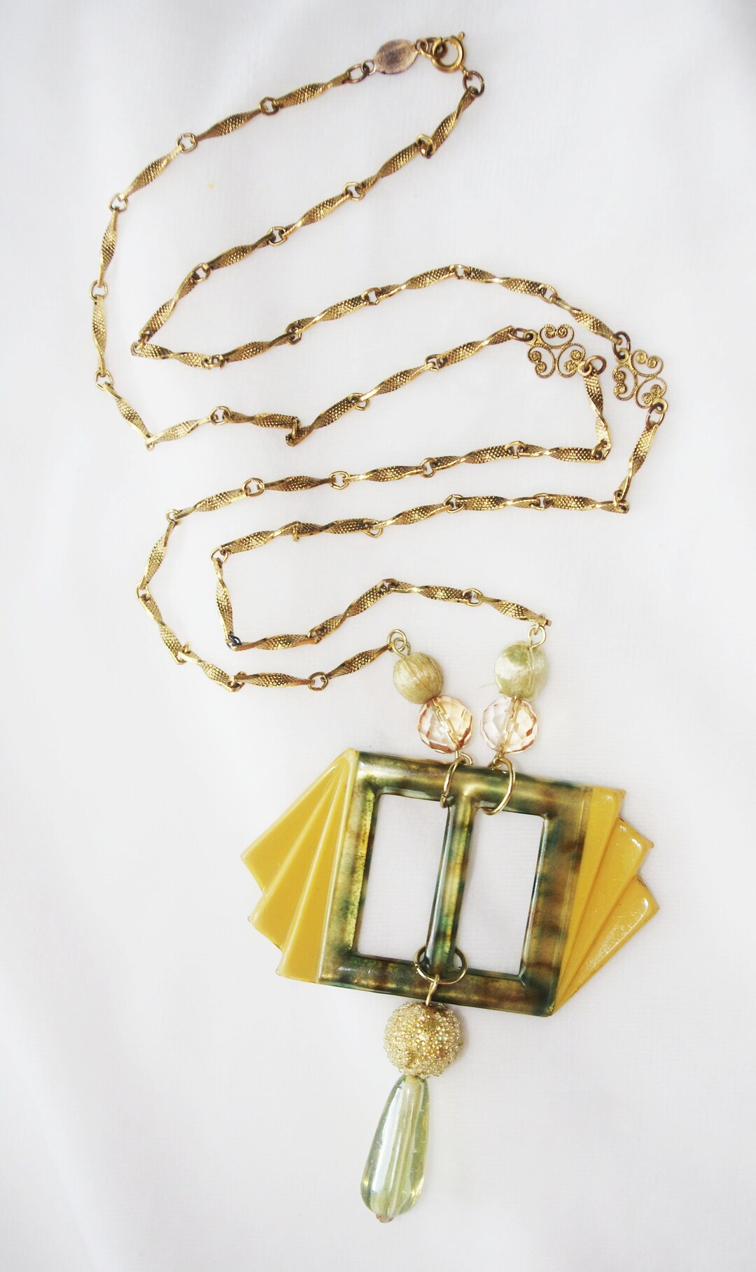Handmade Upcycled Necklace: Vintage Art Deco Metal & Celluloid Belt ...
