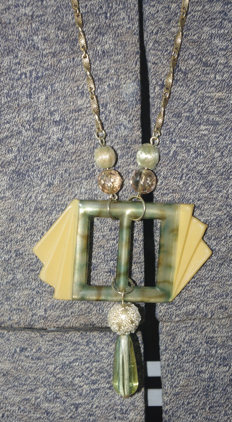 Handmade Upcycled Necklace: Vintage Art Deco Metal & Celluloid | Etsy