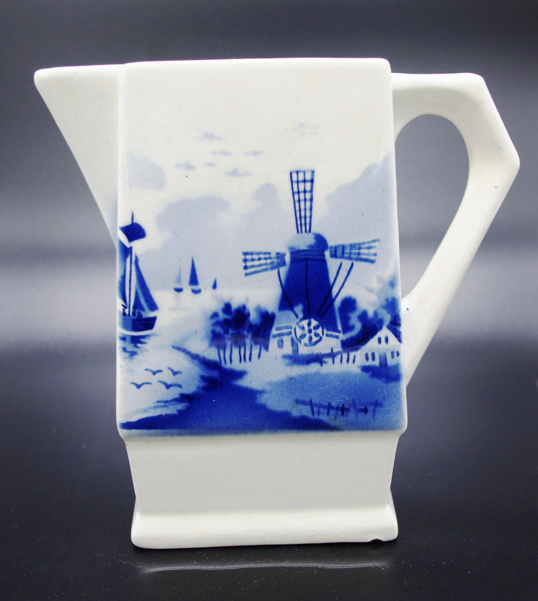Vintage Ceramic Pitcher / Large Creamer Blue & White Flow Blue Dutch ...