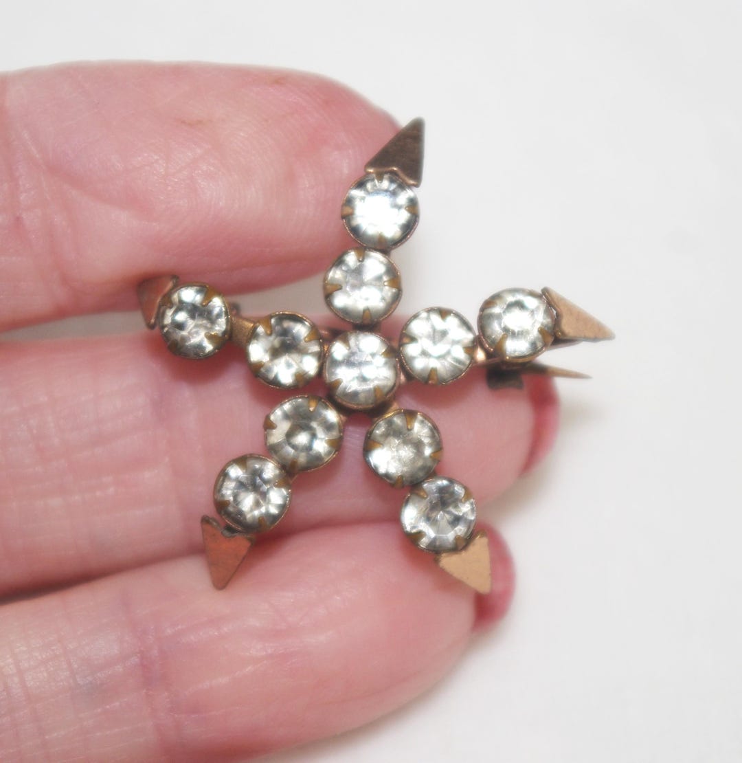 Antique Brooch / Pin: Victorian Era Prong Set Rhinestone Star W/ Arrow ...