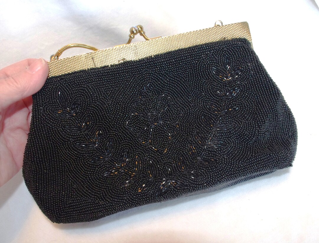 Vintage Handbag / Evening Bag: 1950s "bags by Debbie" Black Seed Bead W ...