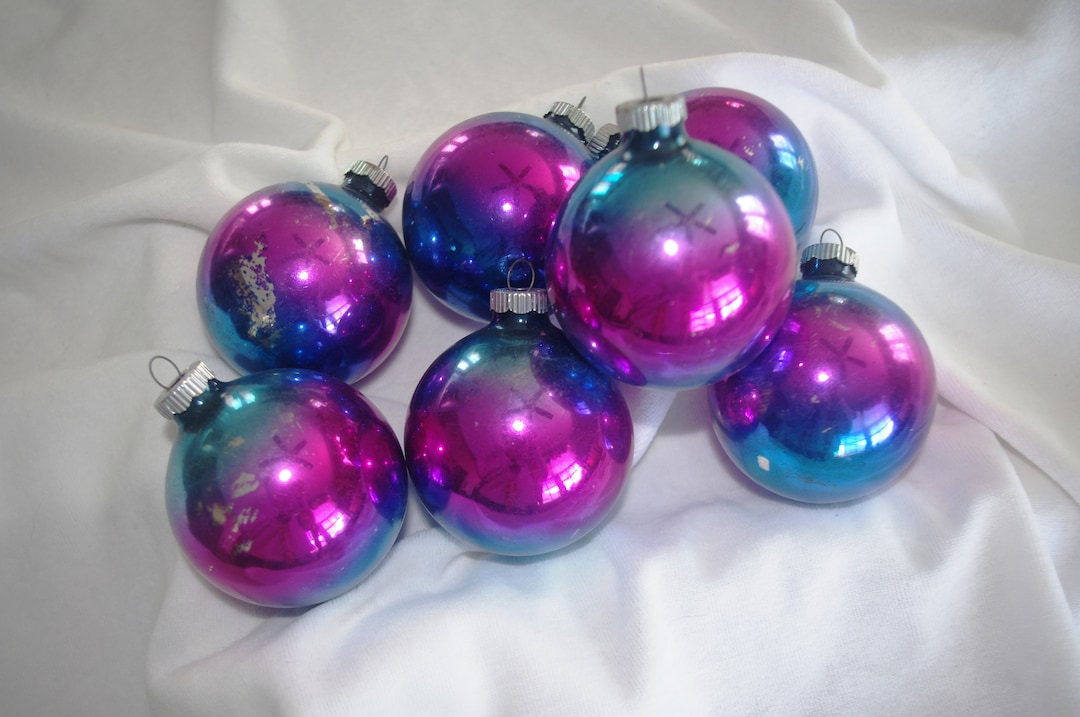 Vintage Christmas Ornaments: 7 Shiny Brite, Glass, 2.75 Blue & Purple ...