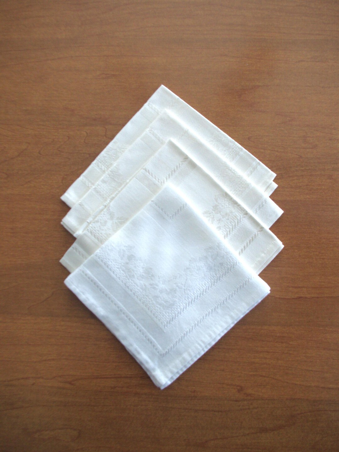 4 Vintage Damask Napkins: Classic White on White W/ Flowered / Floral ...