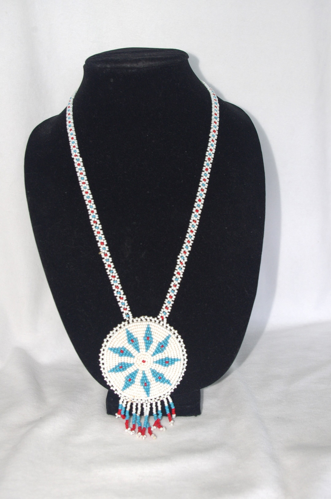 Vintage Beaded Necklace: "native American" Souvenir Necklace, Red ...