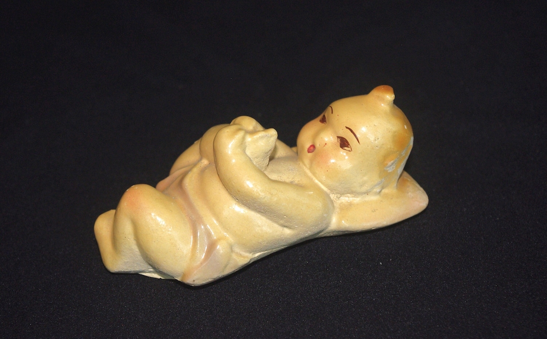 Vintage Plaster / Chalkware Wall Plaque: Reclining Baby Playing W/ Foot ...