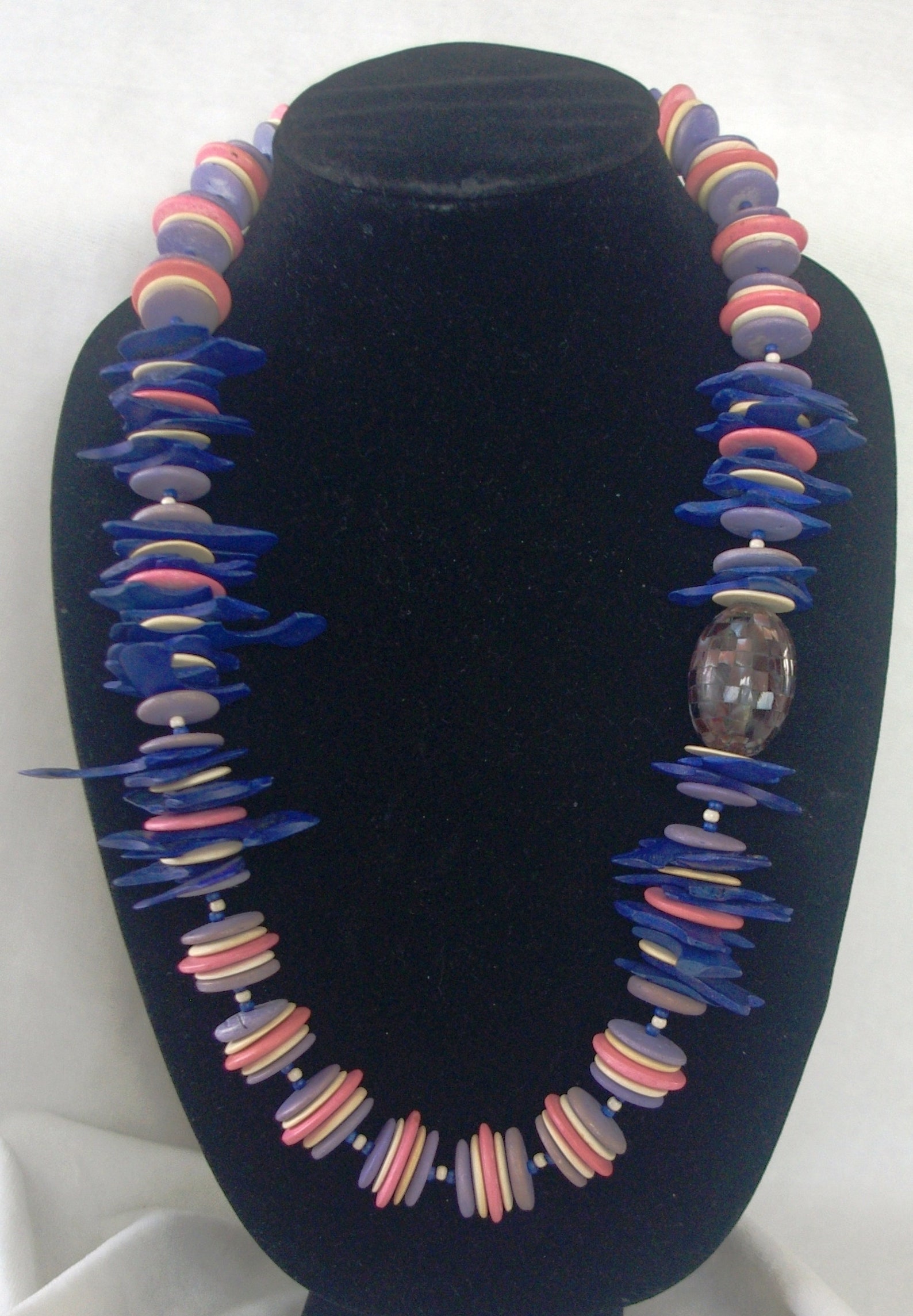 1980s Chunky Wooden & Shell Necklace: Big, Pink and Blue Wood Kitsch - Etsy