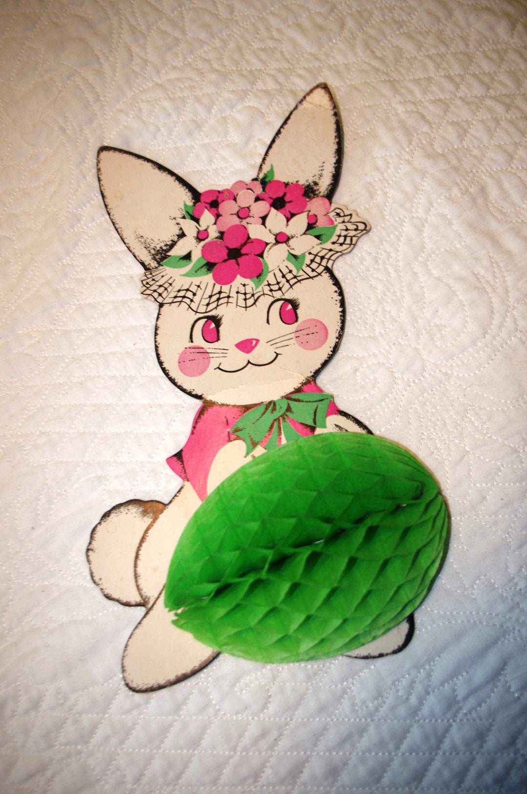 Vintage Easter Honeycomb Rabbit / Bunny Decoration W/ Egg, U.S.A, 1970s ...