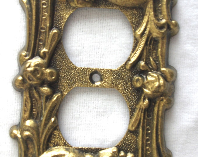 Vintage Socket Cover: Ornate Gold Metal W/ Flowers & Scrolls, as 1960s ...