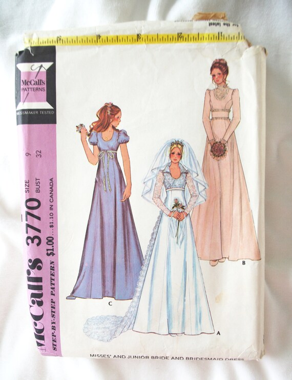1970s ROMANTIC WEDDING DRESS BRIDAL GOWN PATTERN SIMPLICITY 6671 ...