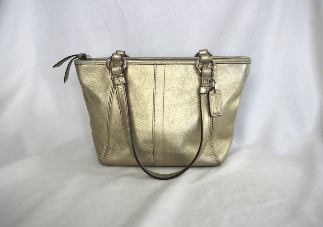 Vintage Leather Handbag / Purse: "coach" Small, Metallic / Gold, No ...