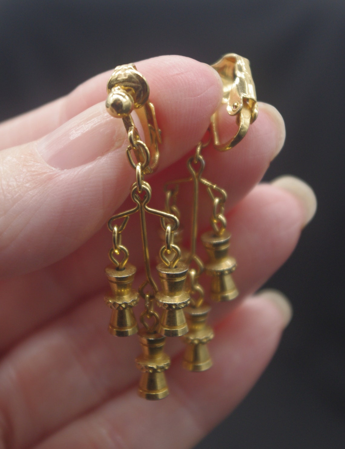 1970s "pierced Look" Gold Chandelier Dangle Clip Earrings - Etsy