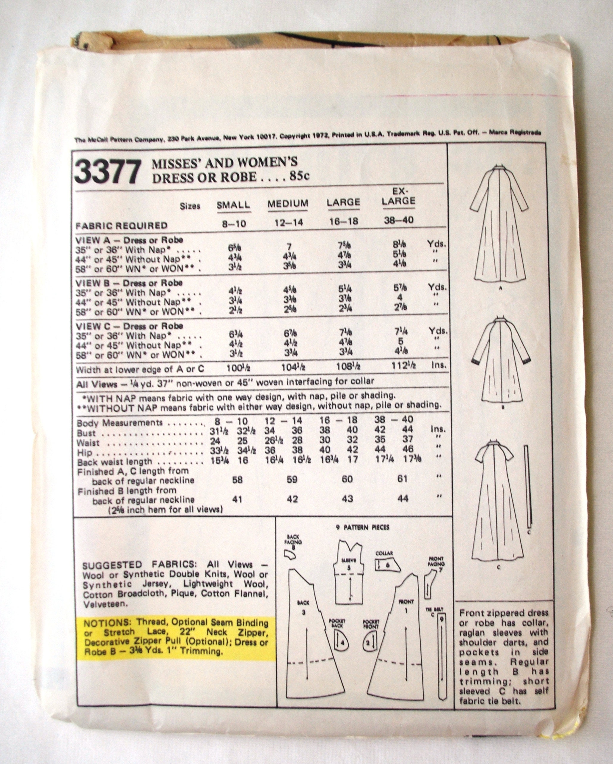 Vintage Mccall's Misses' Long Dress / Robe Pattern Sz - Etsy