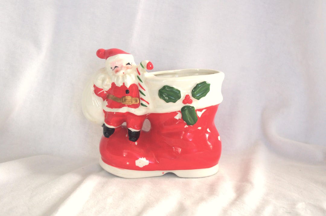 Vintage Santa Planter: Small Santa on Boot,