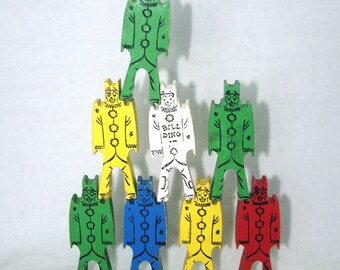 Bill Ding Blocks Balancing Building 14 Vintage Wood Stacking Men 4.5 ...