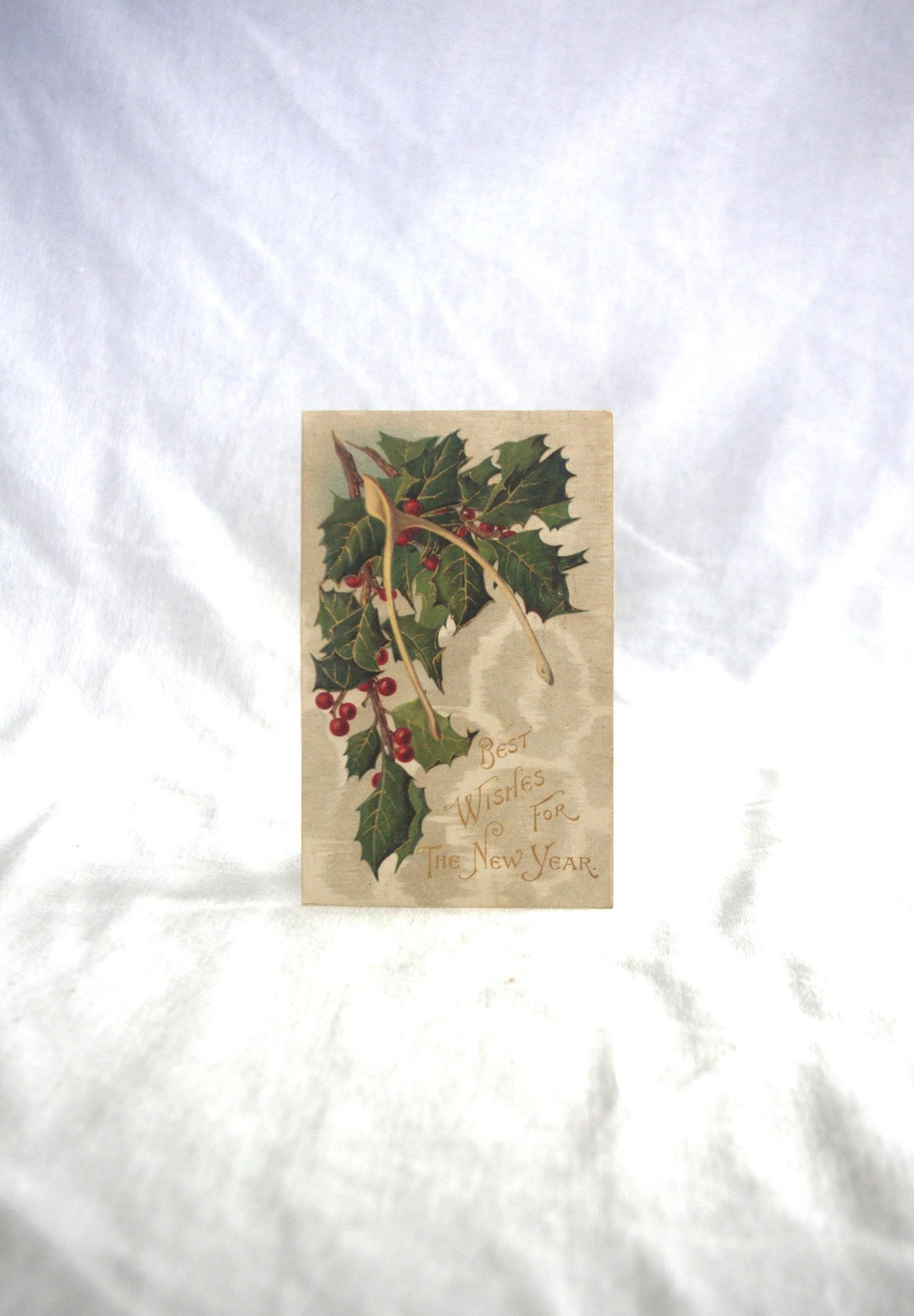 Vintage Postcard: "best Wishes for the New Year" Embossed, Holly & Wishbone, 1908 / Early 1900s ...