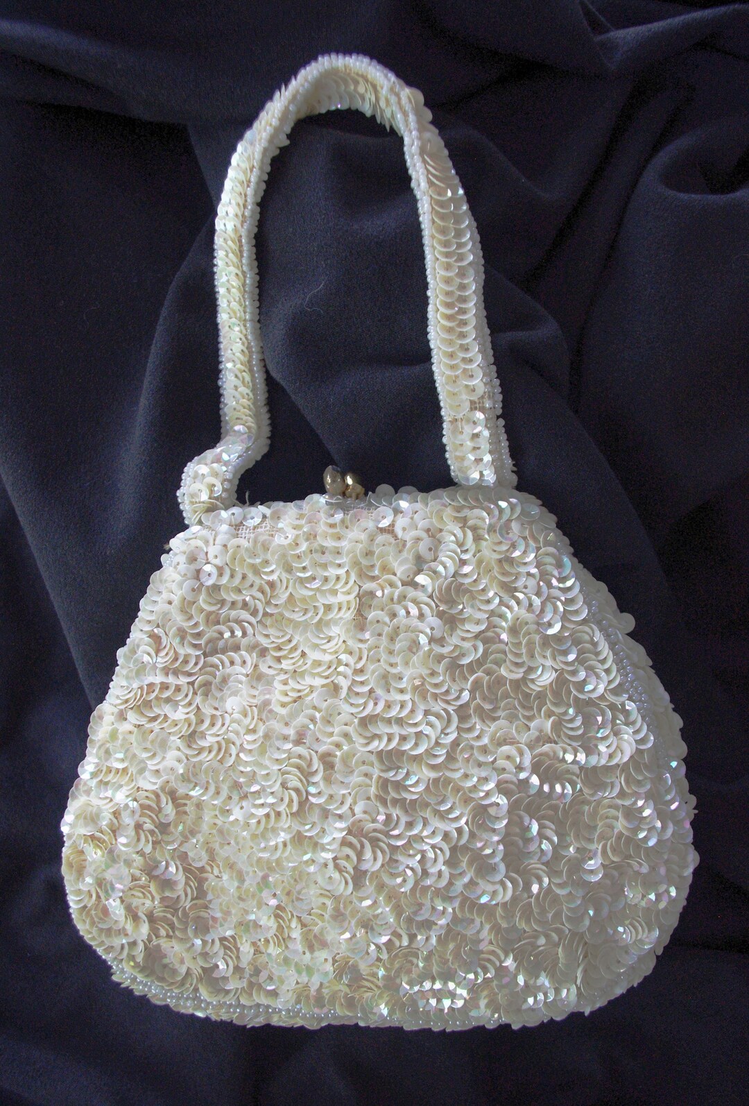 Vintage 1950s Iridescent White Sequin and Beaded Evening Bag / Handbag ...