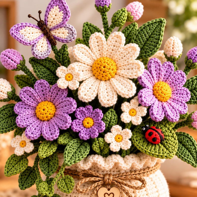 Crochet Flower Bouquet Pattern PDF, Amigurumi Flower Pot, Beginner ...