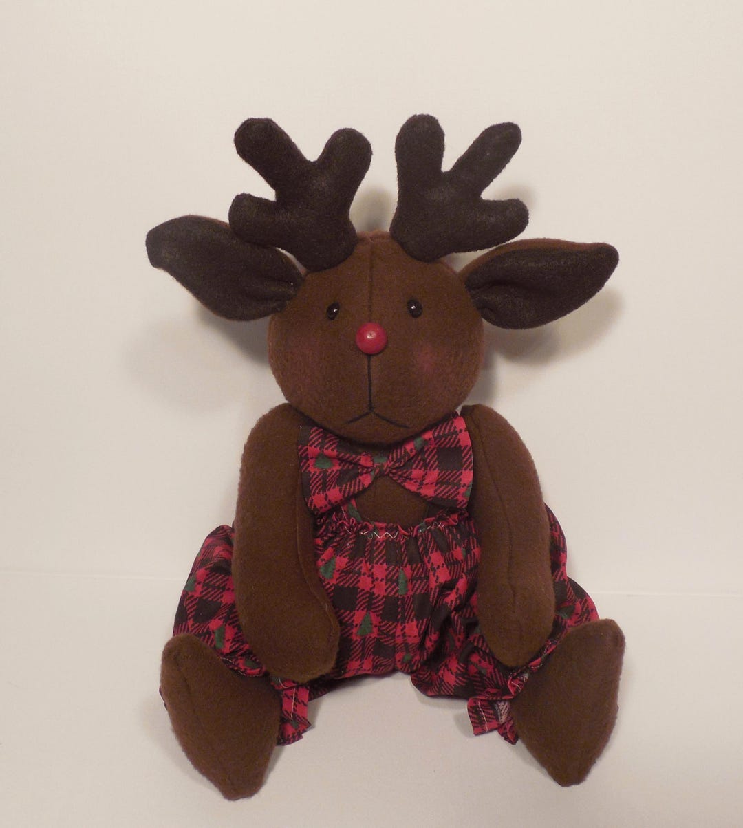Handmade Primitive Rudy REINDEER in Buffalo Check Winter Christmas Doll ...