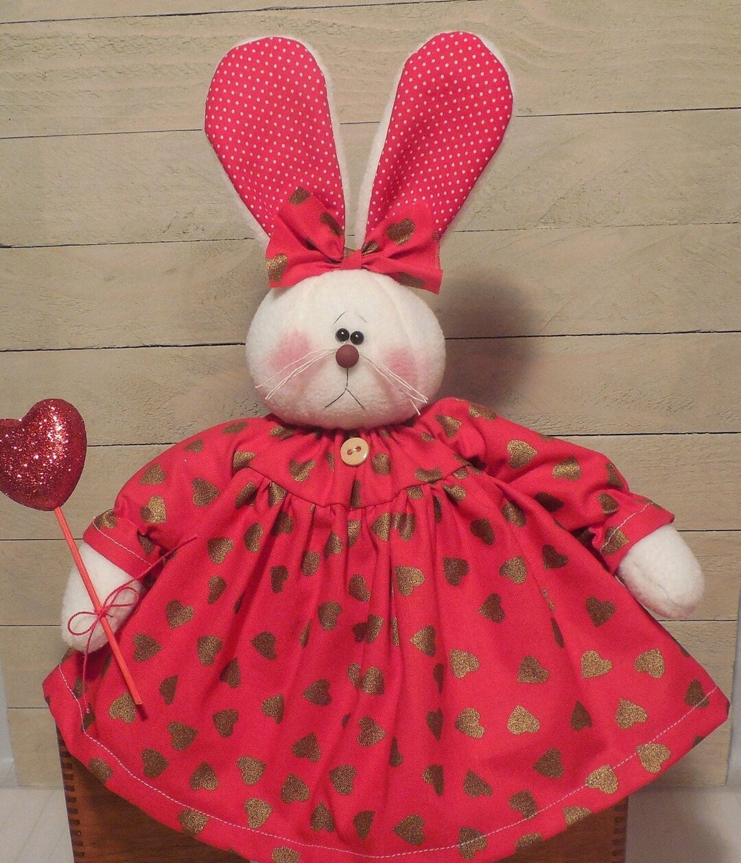 Little Bunny Rabbit Doll VALENTINES Hearts Handmade Cloth Rag Doll ...