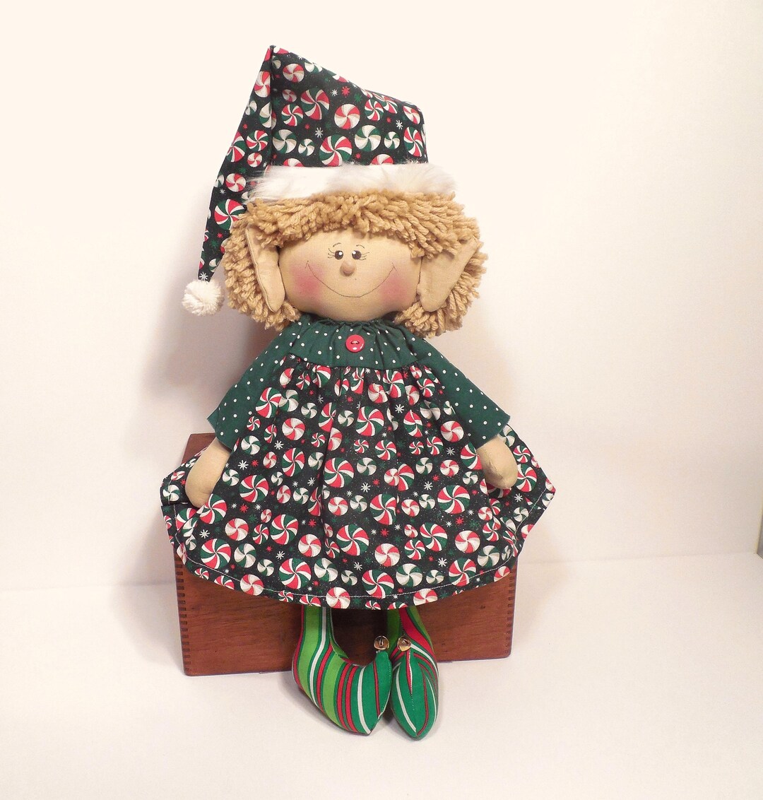 ELF Handmade Primitive Doll ELVES Christmas Folk Art Shelf Sitter ...