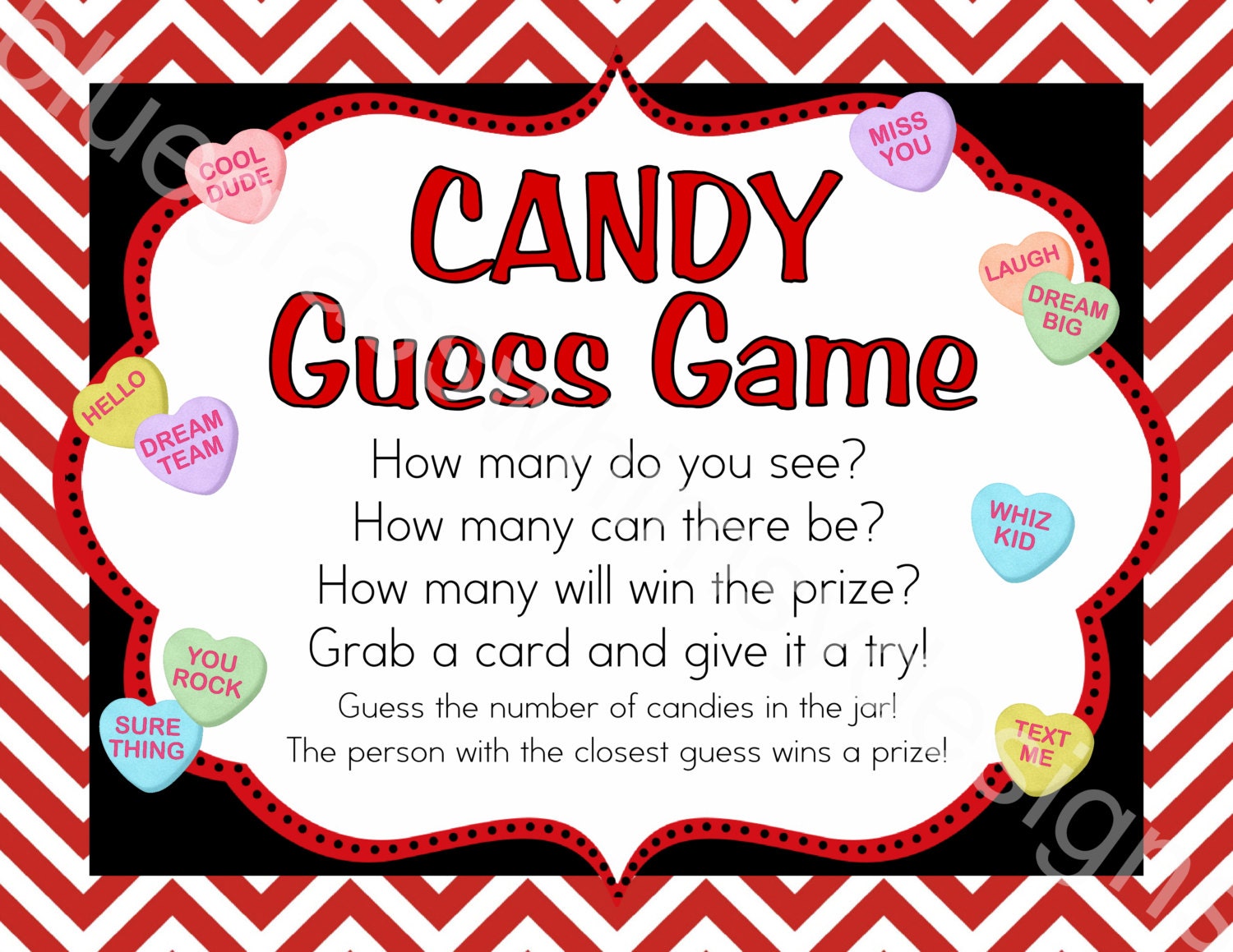 Valentine Candy Game Entry Cards Guess How Many Printable Etsy