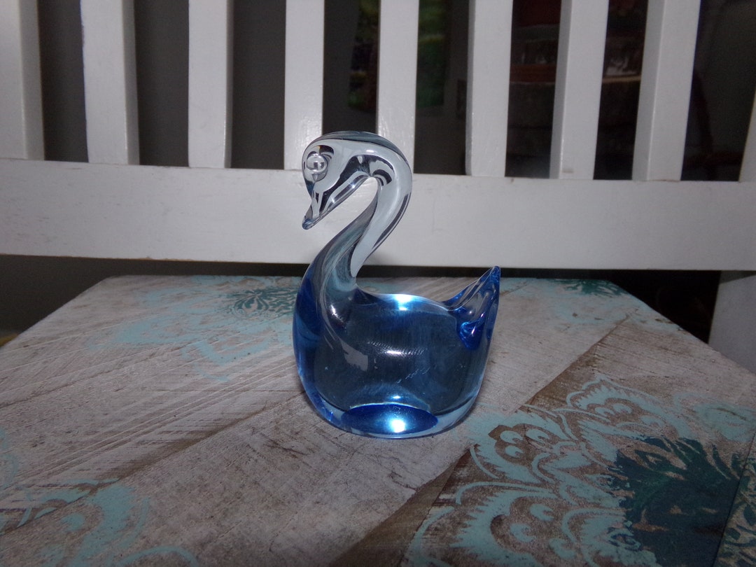 Vintage Blue Glass Swan / Art Glass Swan Figurine / - Etsy