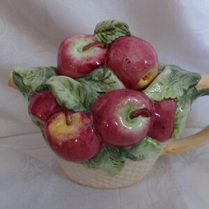 Retro Vintage Tea Pot / Apple and Basket Tea Pot / Rare Porcelain Apple ...