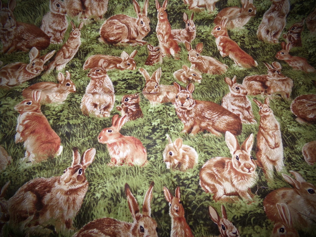 Fabric Rabbits / Bunnys in Grass Fabric / Backyard Bandits Fabric / 100 ...